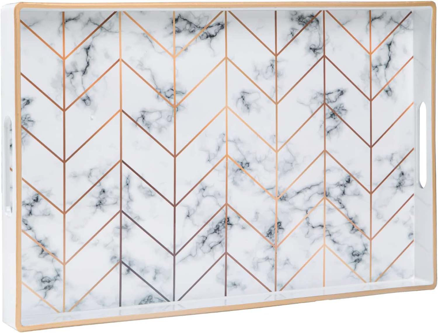 Corrigan Studio® Rectangular Decorative Tray, Modern White Serving Tray With Handles, Marbling ...